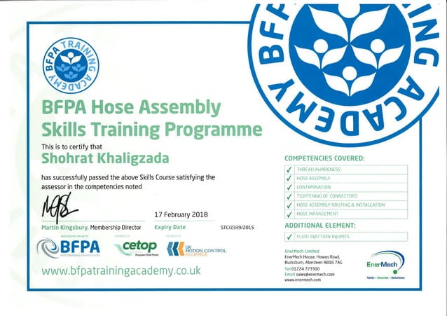Shohrat khaligzadeh bfpa hose assembly skills training programme | PPT