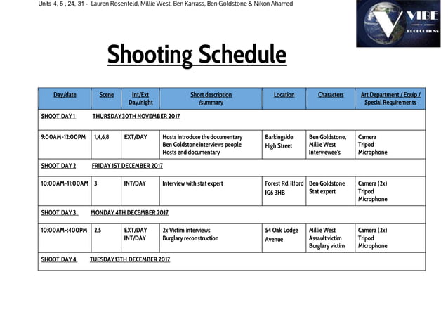 Task 5 - Shooting schedule | DOCX