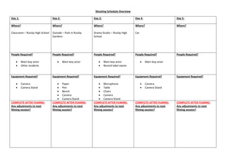 Shooting schedule overview | DOCX