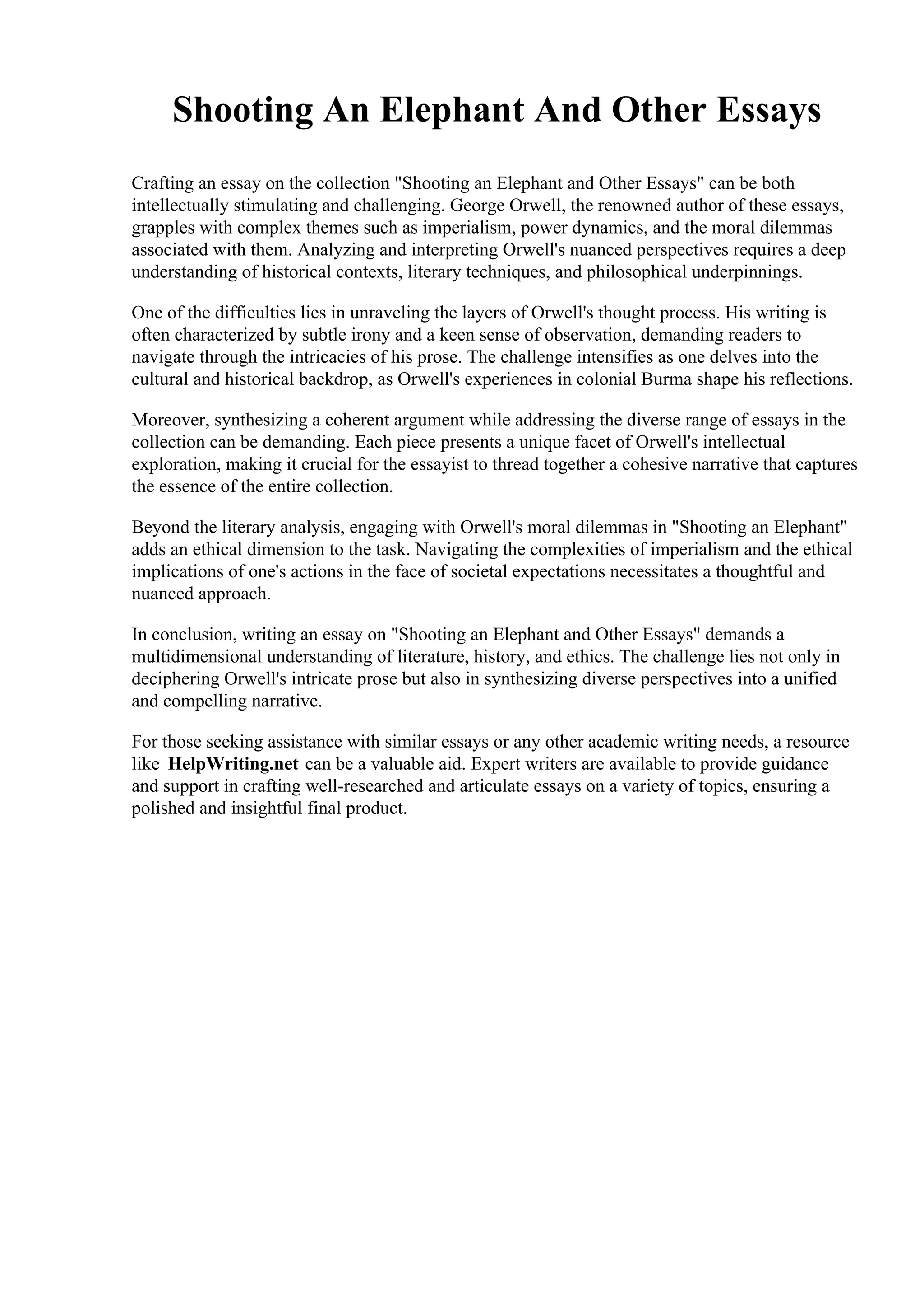 Shooting An Elephant And Other Essays. Lake Forest College | PDF