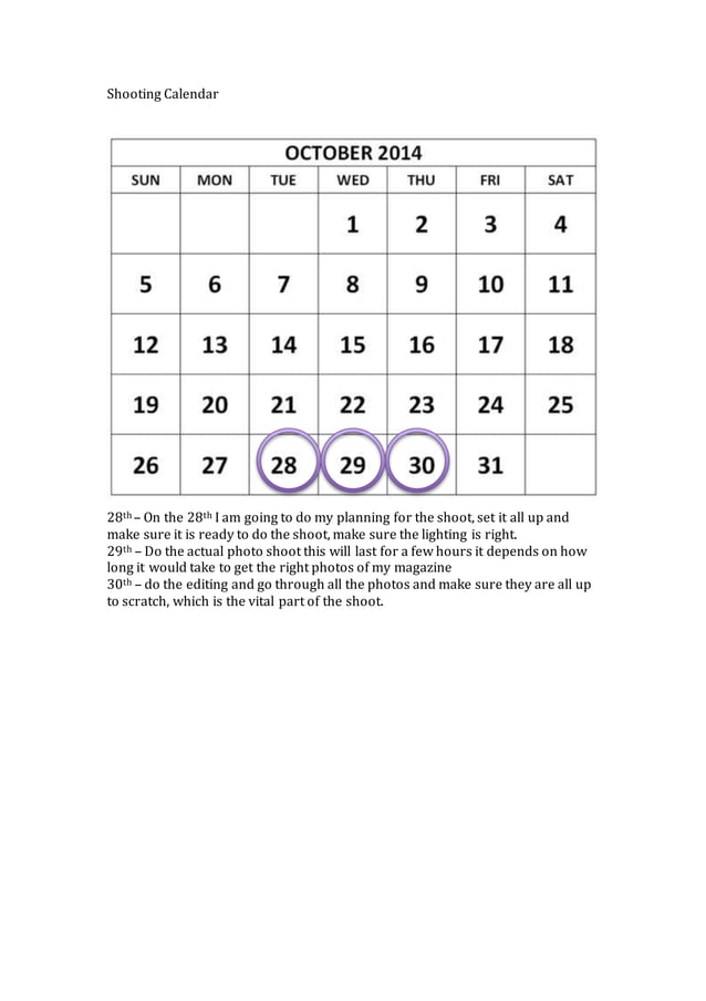 Shooting calendar | PDF