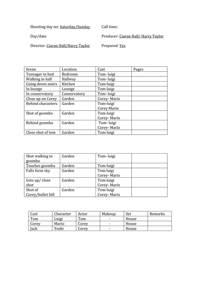 Shooting day no | DOCX