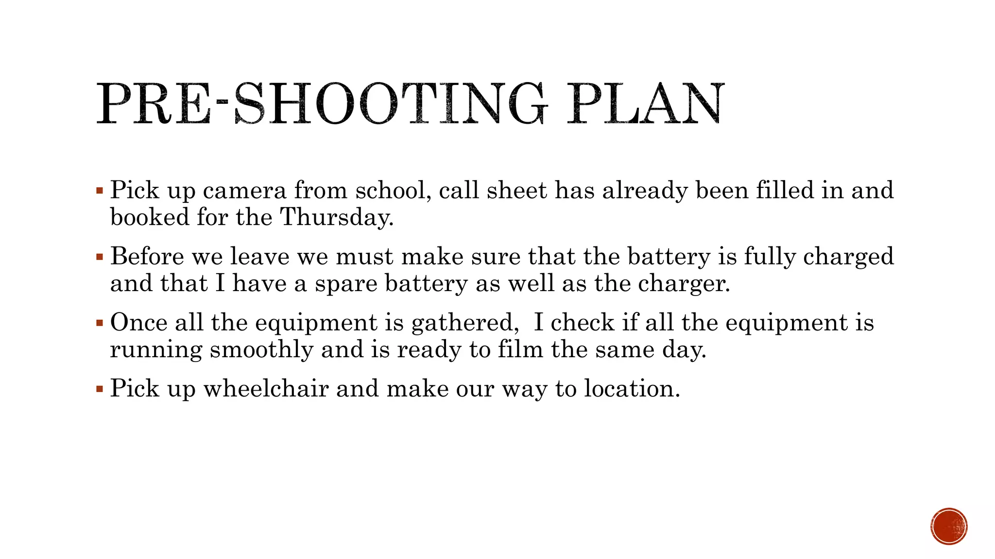 Shooting plan day 1 | PPTX | Video Production | Content Production