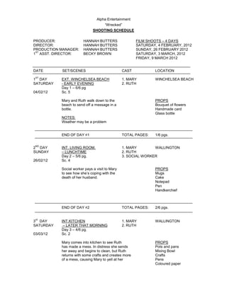 Shooting schedule | DOCX