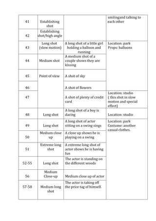Shooting schedule | DOCX