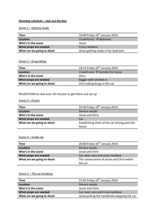 Shooting schedule | DOCX