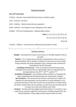 Shooting schedule | DOCX