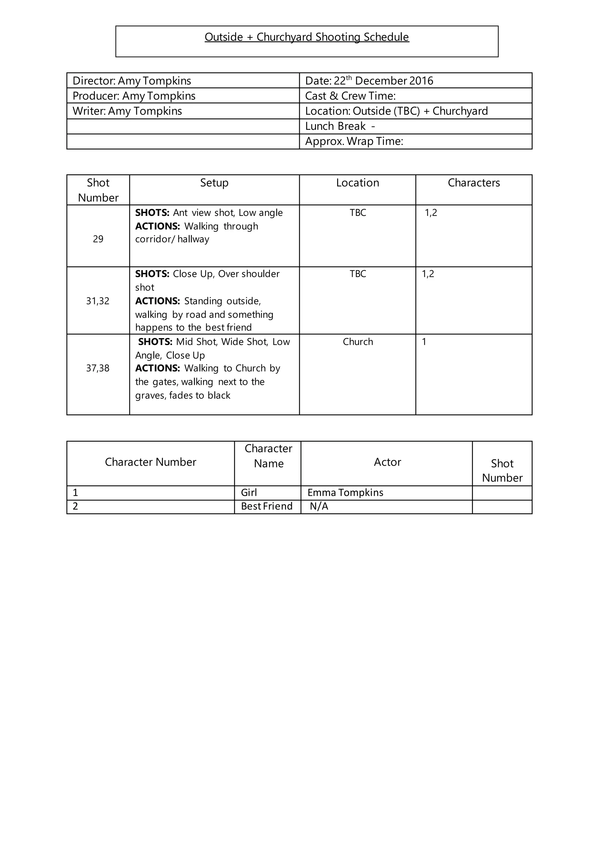 Shooting schedule (high street) | DOCX