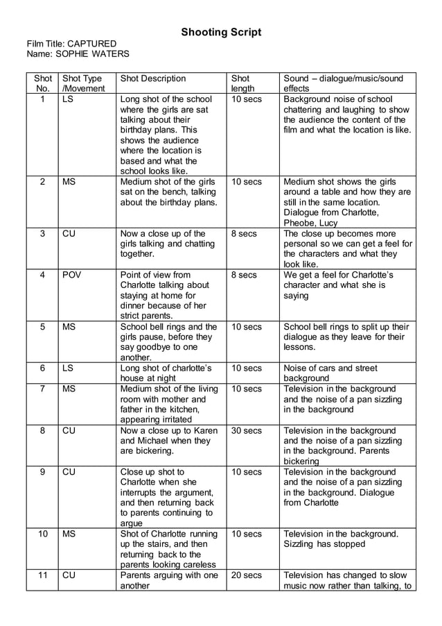 SHOOTING SCRIPT | DOCX | Screenwriting | Content Production
