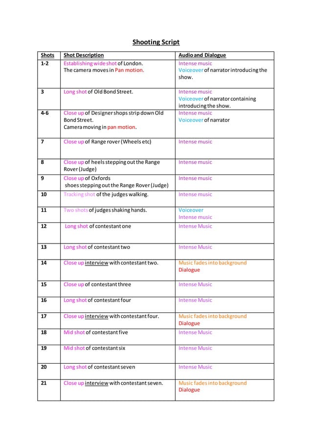 Shooting script | PDF