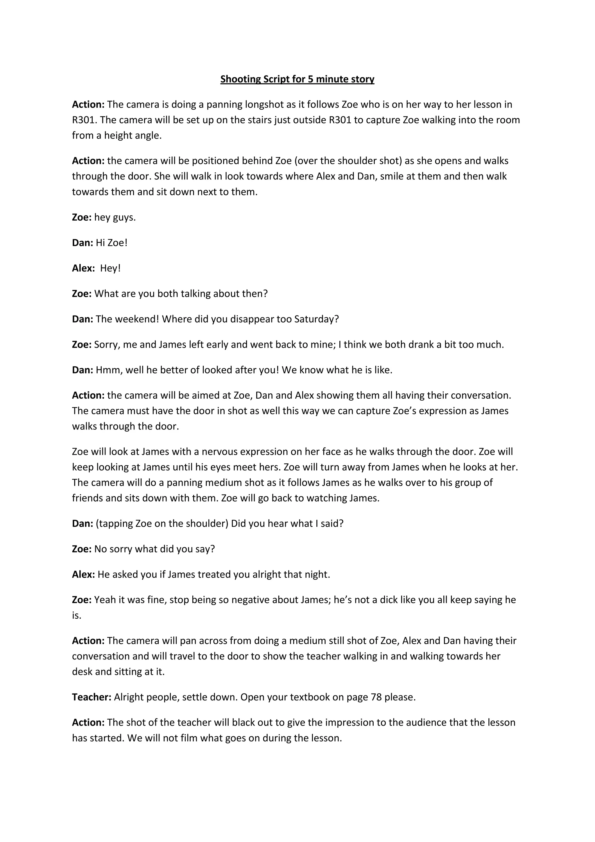 Shooting script for 5 minute story | DOCX