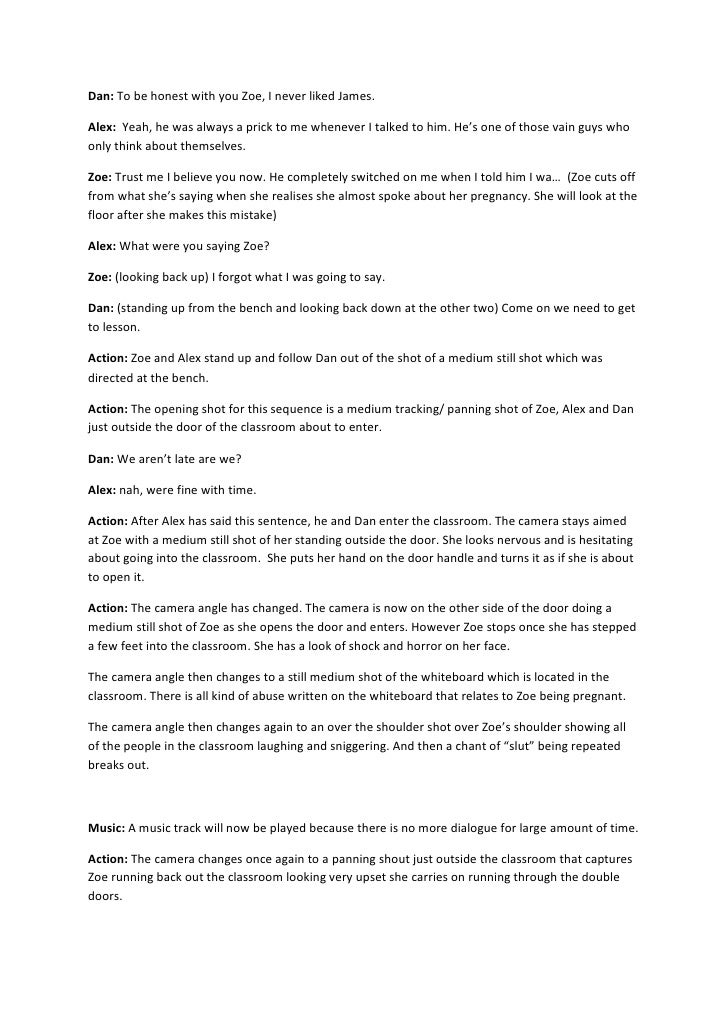 Shooting script for 5 minute story