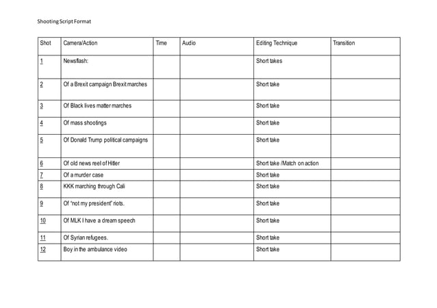 Shooting script template (completed) (1) | PPT