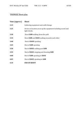 Shoot plan | DOCX