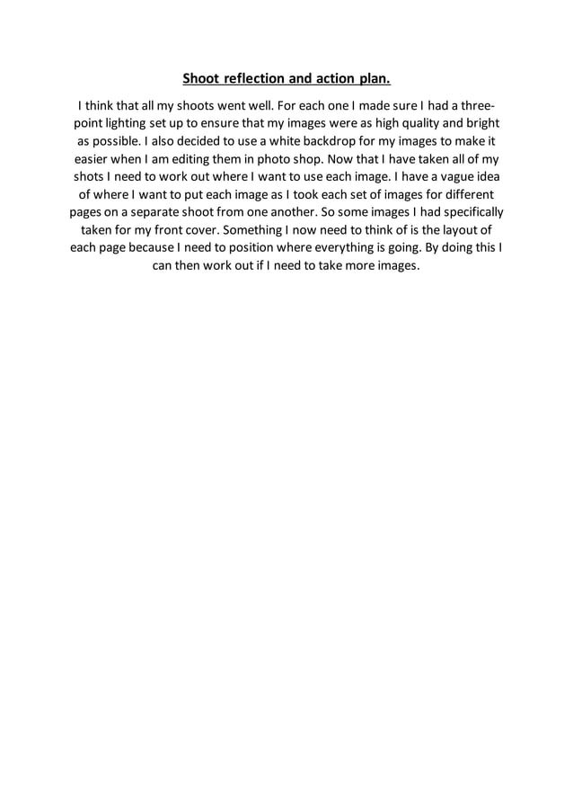 Shoot reflection and action plan