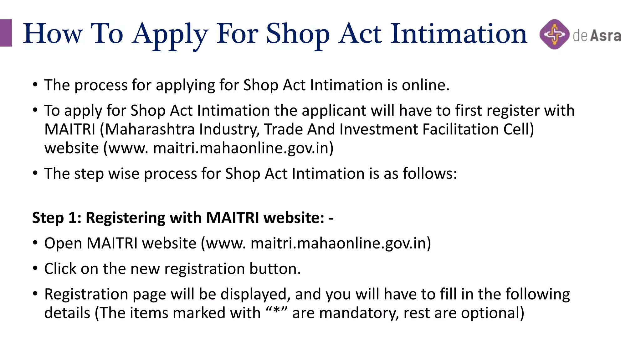 Shop Act Registration Online | Shop Act Maharashtra | PPTX