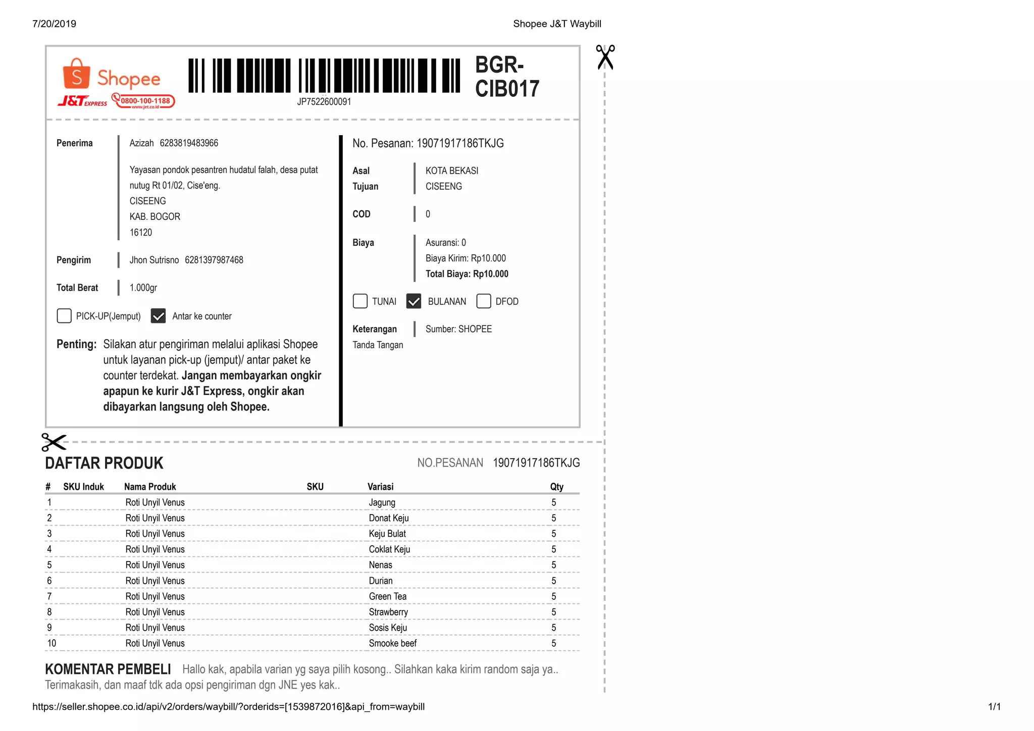 Shopee j&t waybill | PDF