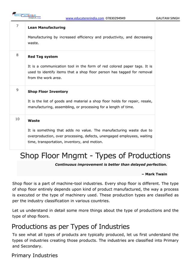 Shop floor management | PDF