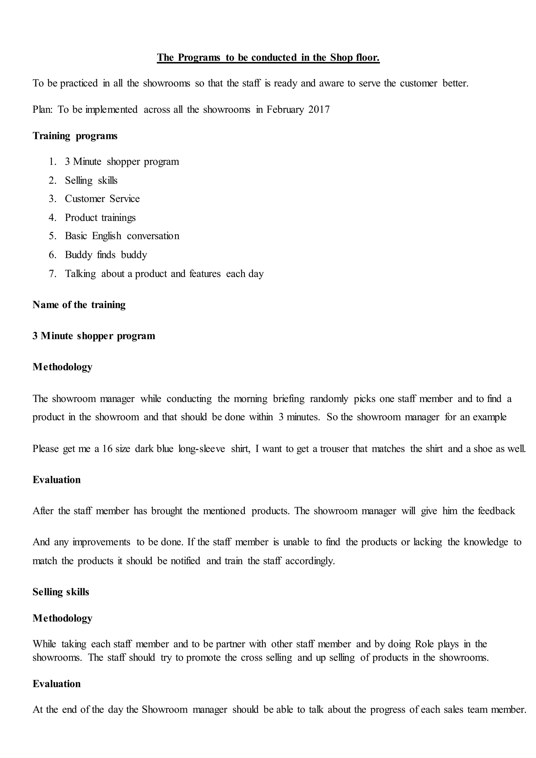 Shop floor trainings | DOCX