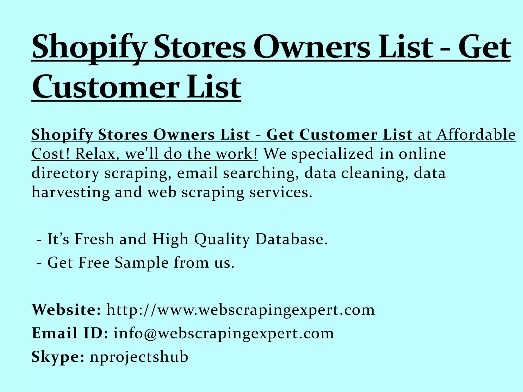 Shopify Stores Owners List - Get Customer List | PPTX