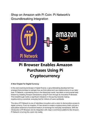 Shop on Amazon with Pi Coin: Pi Network's Groundbreaking Integration | PDF