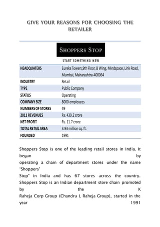 Retail Marketing of Shopper stop | PDF