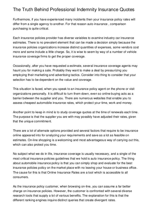 The Truth Behind Professional Indemnity Insurance Quotes