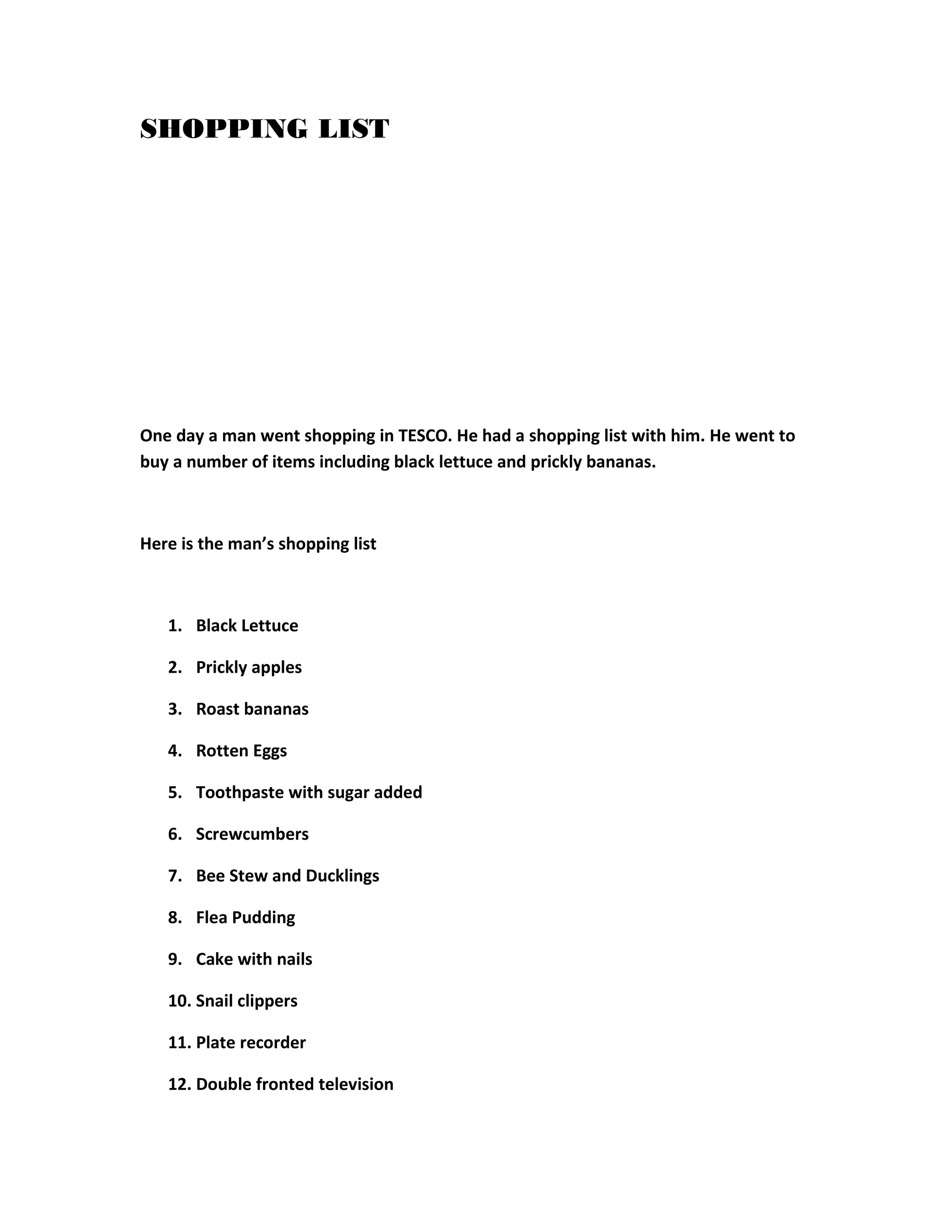 Shopping list | PDF