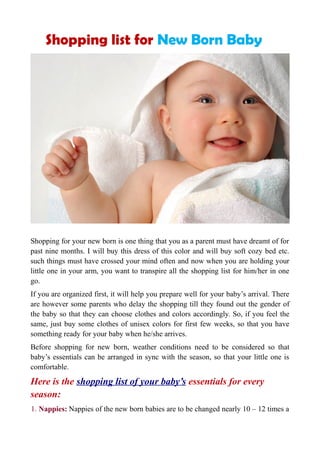 Shopping list for new born baby | PDF