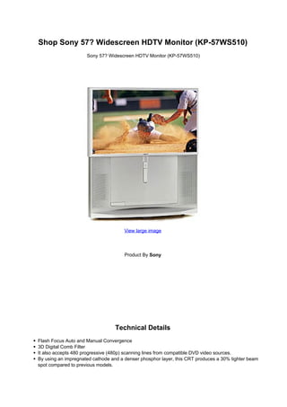 Shop sony 57 widescreen hdtv monitor kp 57 ws510 | PDF