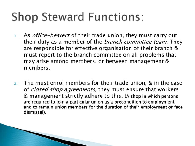 Trade Union Shop stewards | PPTX | Business | Business and Finance