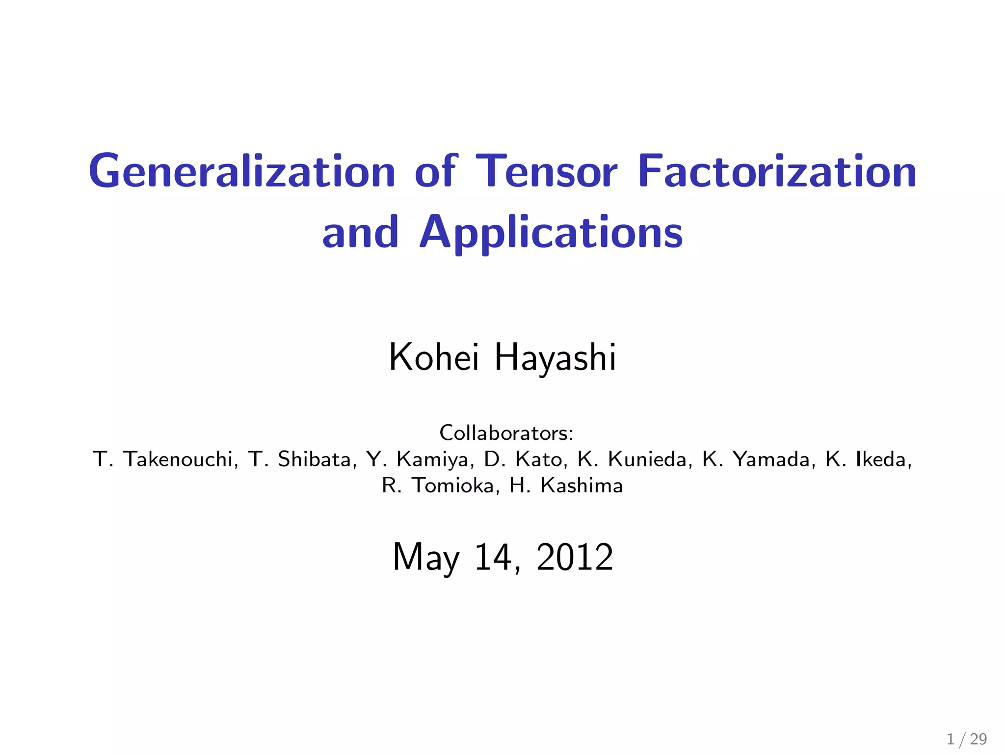 Generalization of Tensor Factorization and Applications | PPT