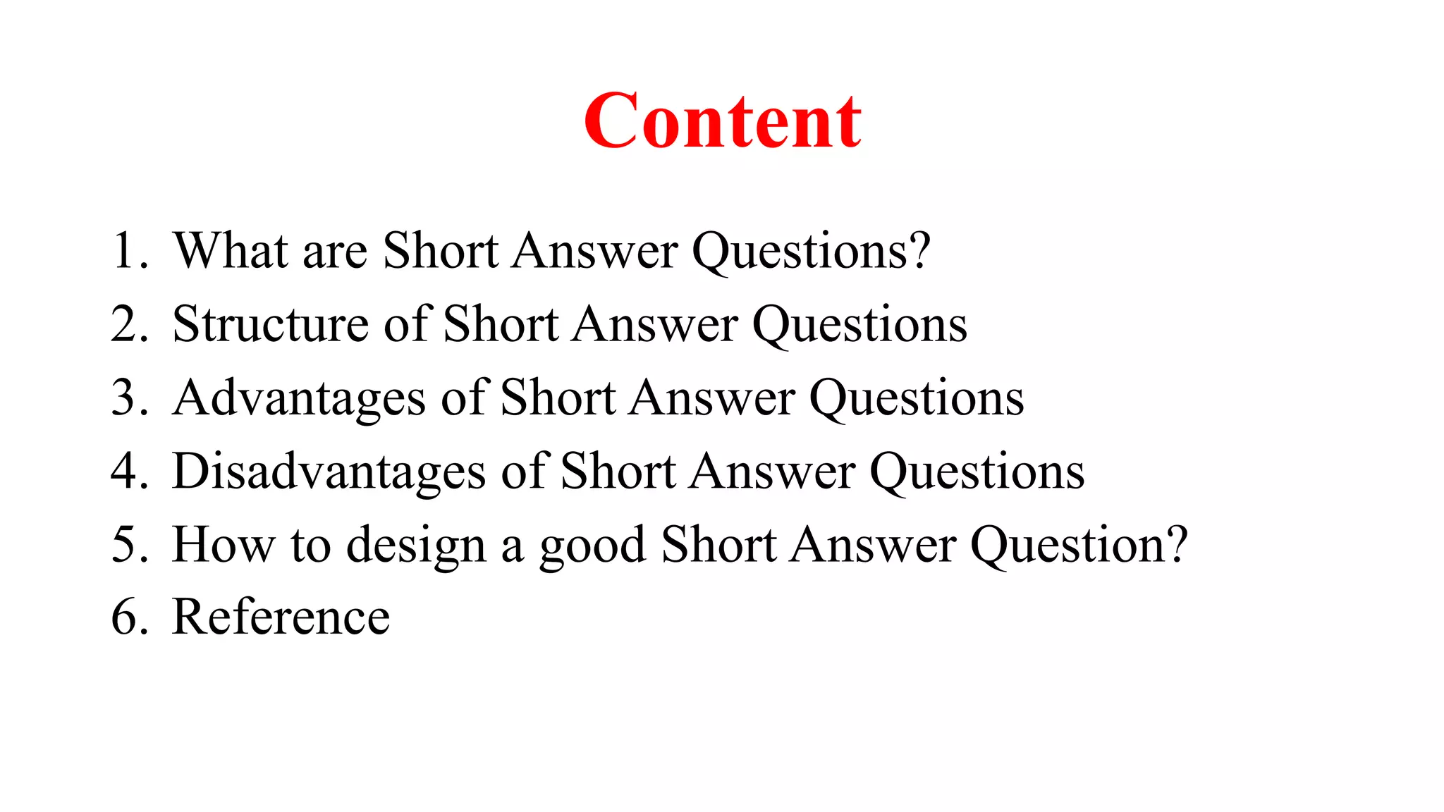 Short answer question | PPTX