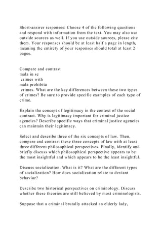 Short-answer responses Choose 4 of the following questions and resp.docx