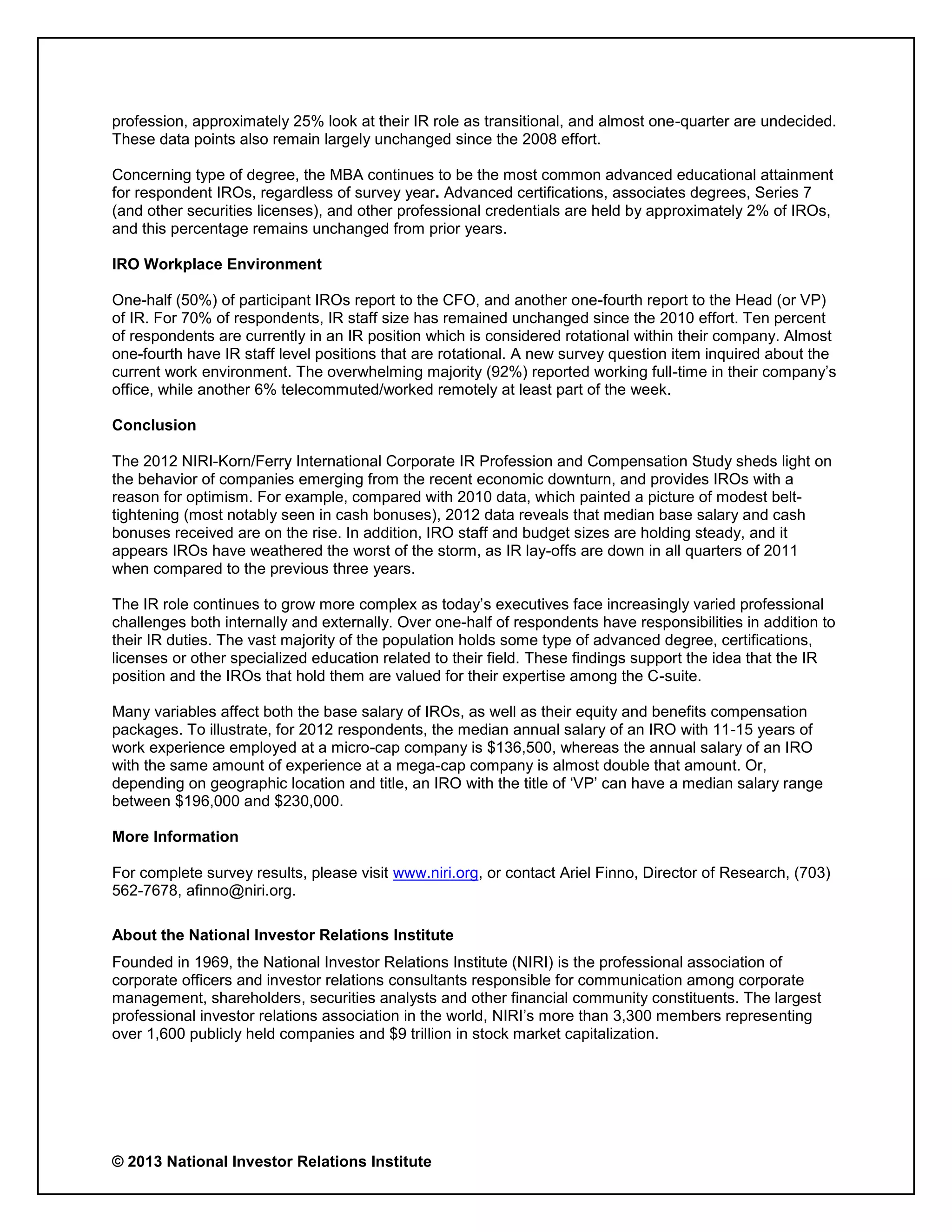 NIRI White Paper: Compensation and the IRO | PDF