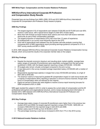 NIRI White Paper: Compensation and the IRO | PDF