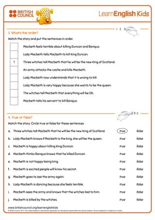 Short stories-shakespeare-macbeth-worksheet | PDF