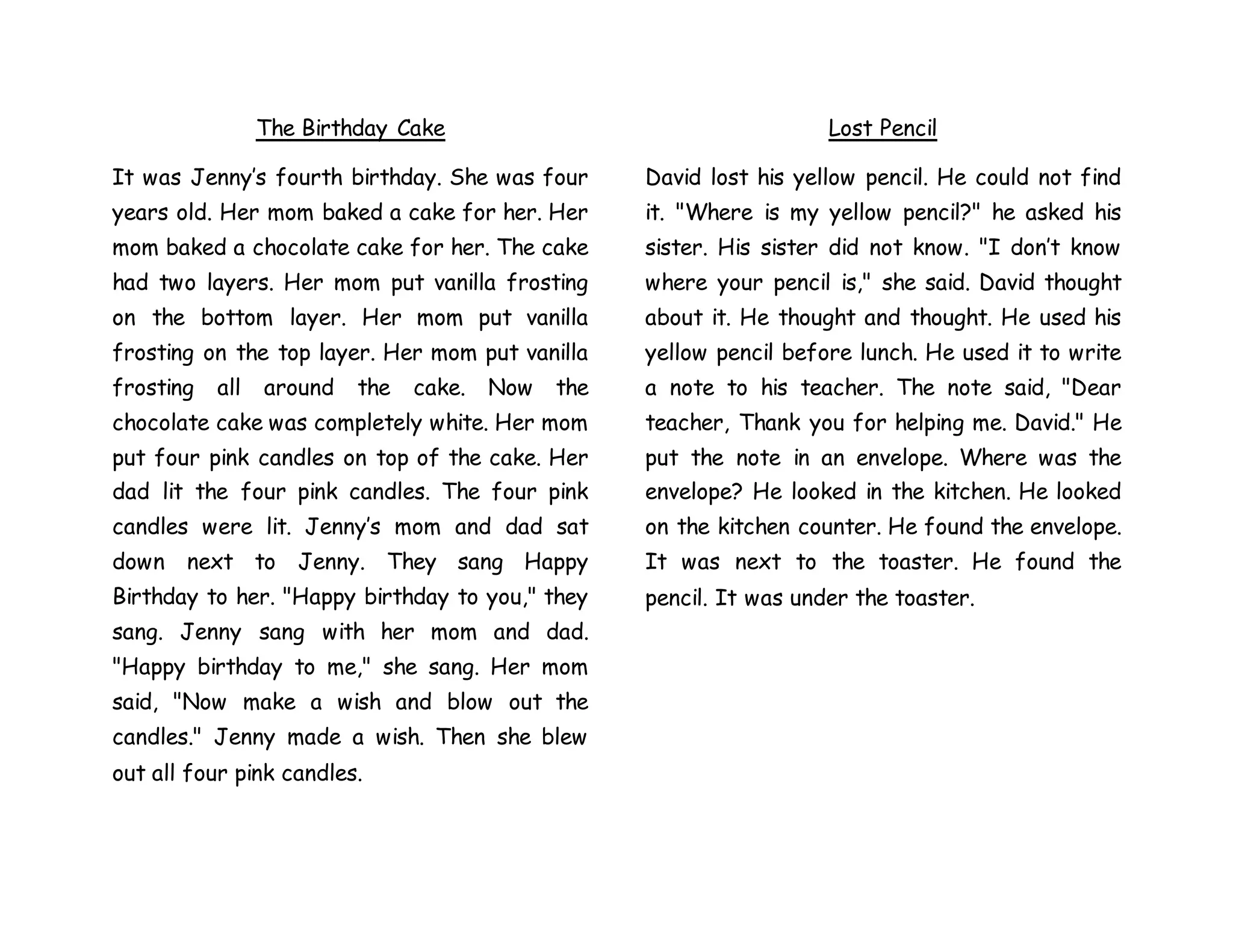Short story - Past tense | DOCX