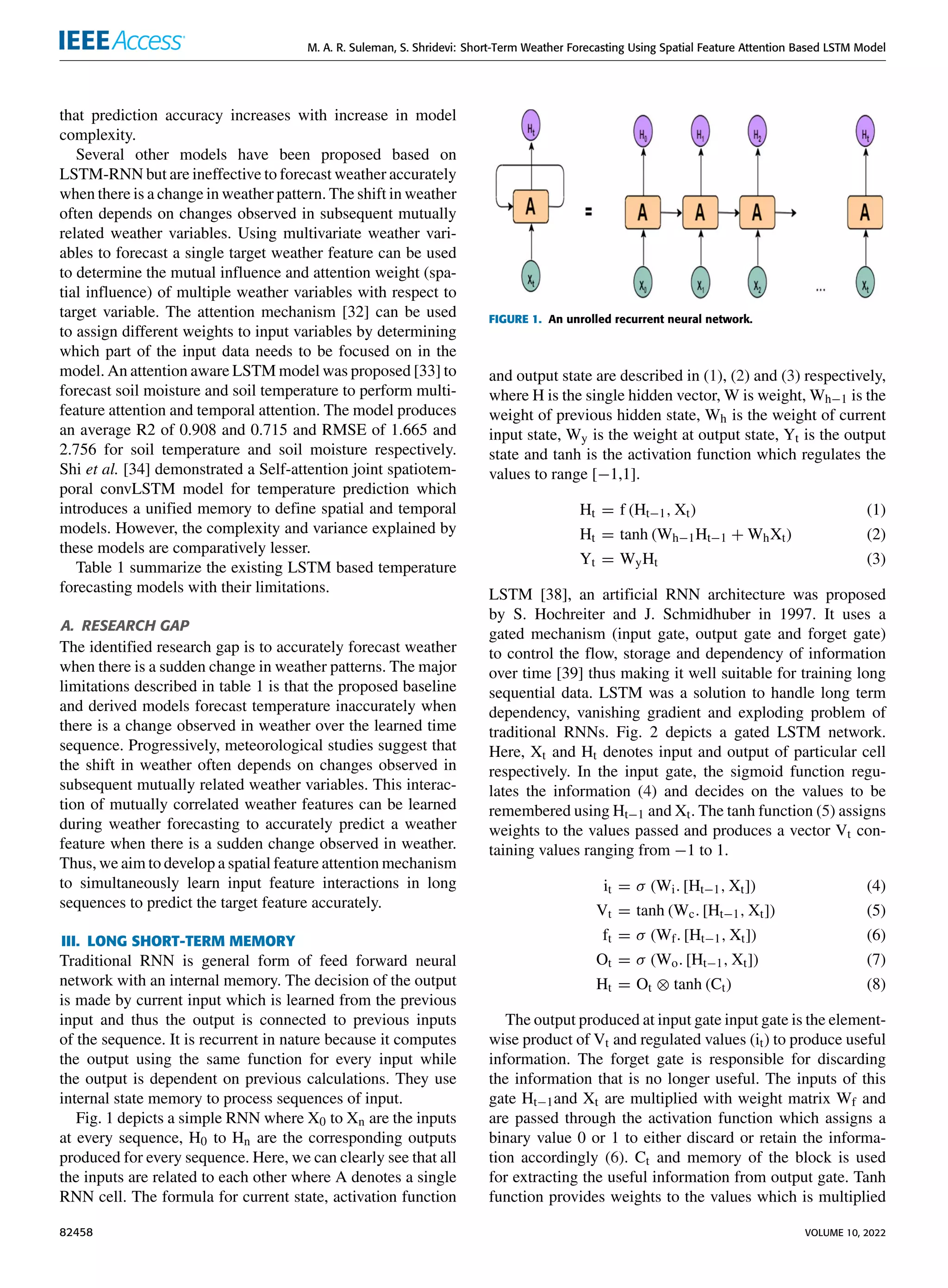 Short Term Weather Forecasting Using Spatial Feature Attention Based