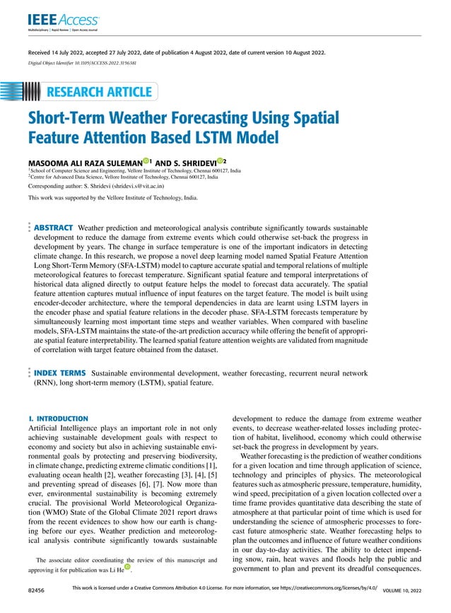 Short Term Weather Forecasting Using Spatial Feature Attention Based