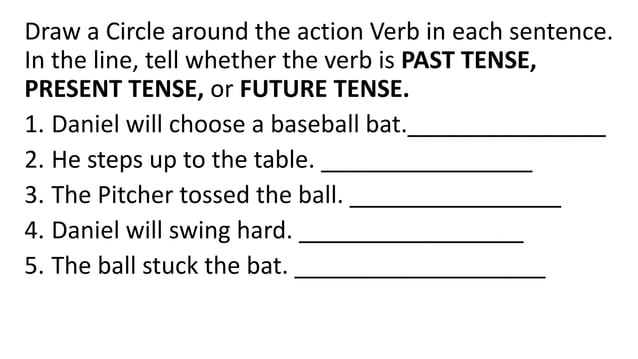 SHORT ACTIVITY FOR TENSES OF THE VERB.pptx | Baseball | Sports