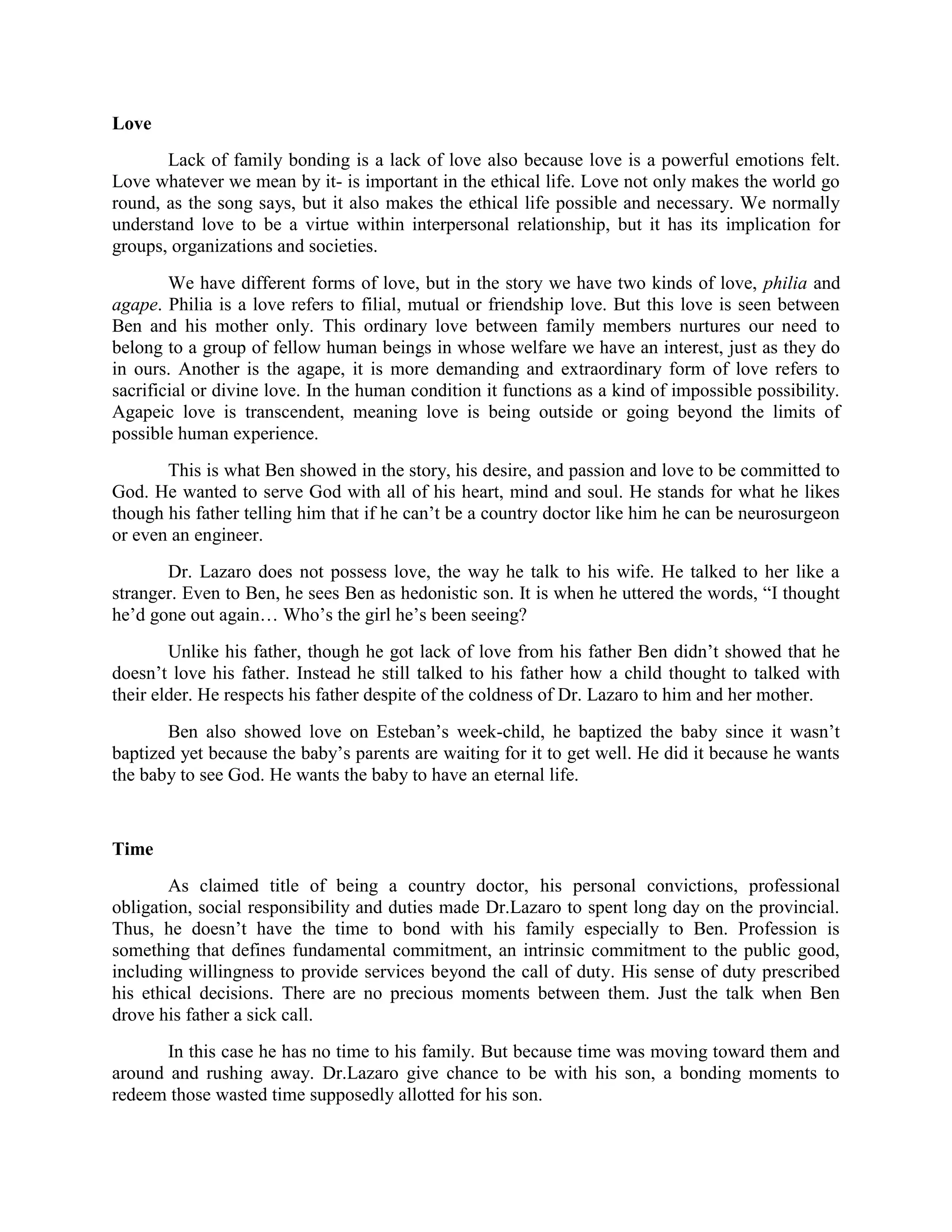 Short analysis of faith, love, time & dr. lazaro by gregorio c ...