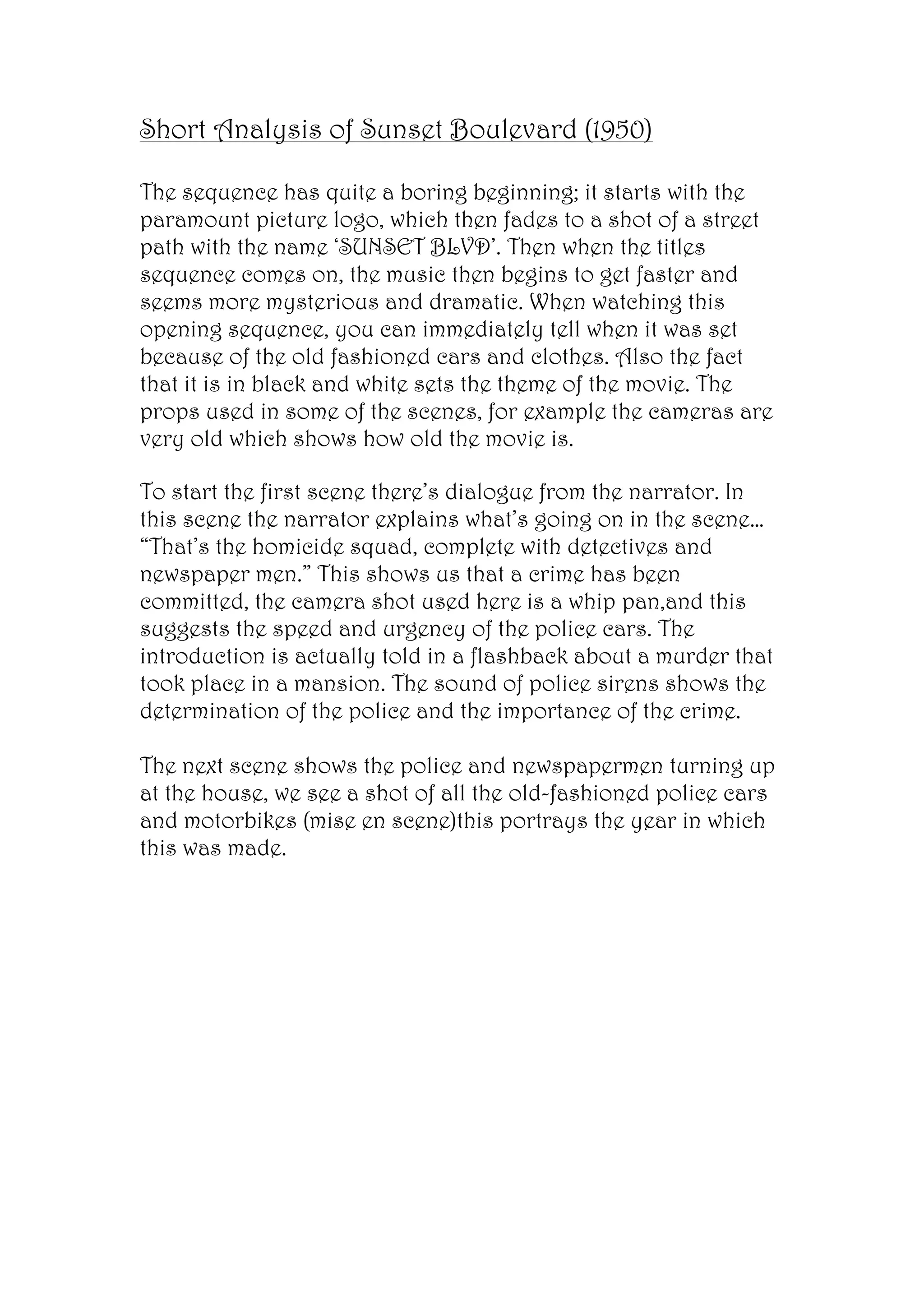 Short analysis of sunset boulevard | DOCX