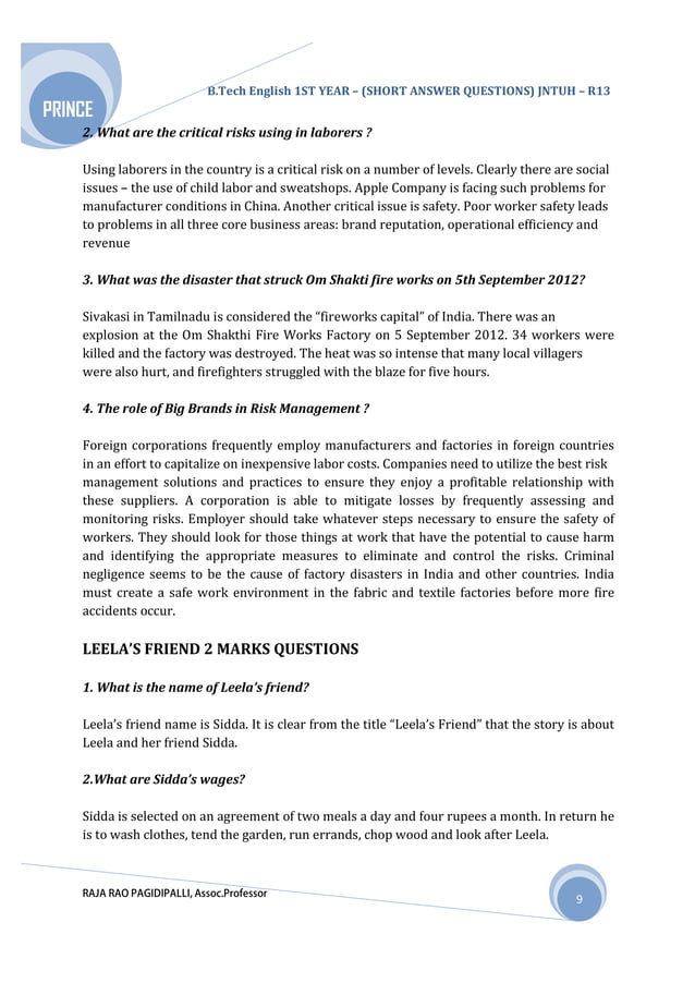 B.Tech 1st Year English Short Answer Questions (2 & 3 Marks) - JNTUH ...