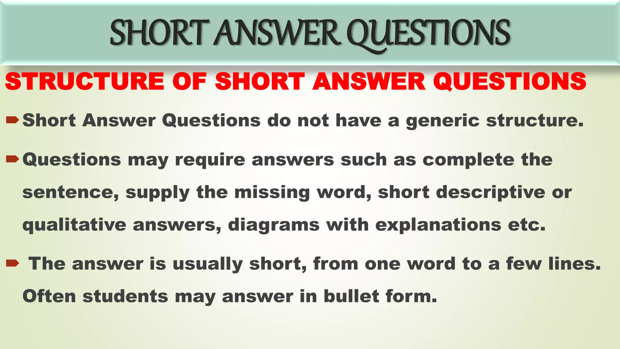 Short answer questions | PPTX