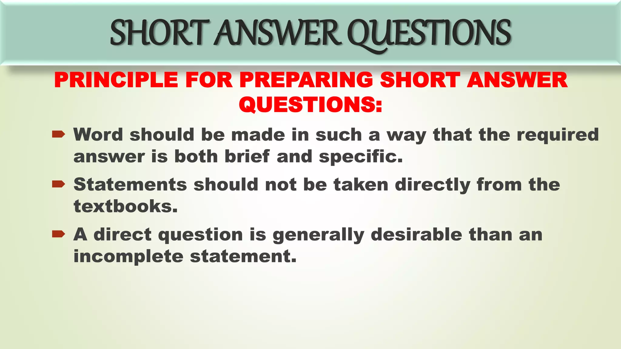 Short answer questions | PPTX