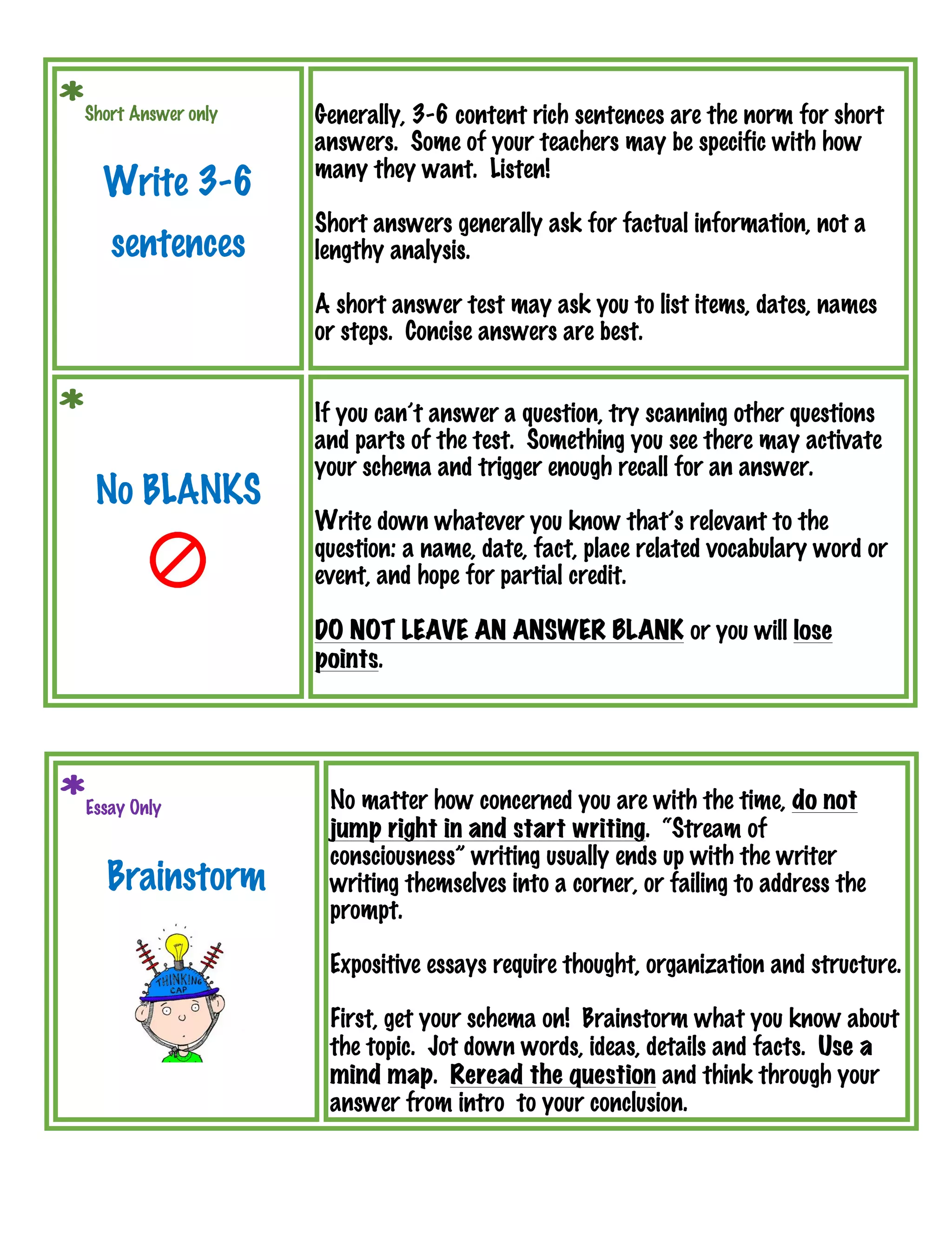 Short answer test taking strategies for students | PDF