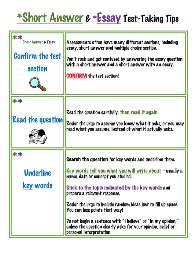 Short answer test taking strategies for students | PDF