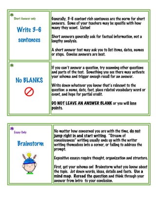 Short answer test taking strategies for students | PDF