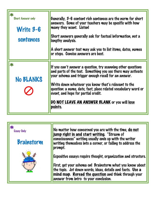 Short answer test taking strategies for students | PDF